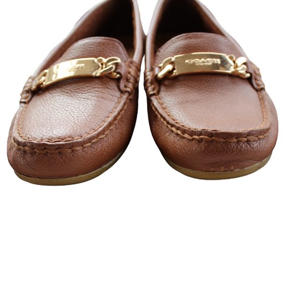 Coach | Shoes | Coach Fredrica Tan Pebbled Leather Loafers Size 75 ...